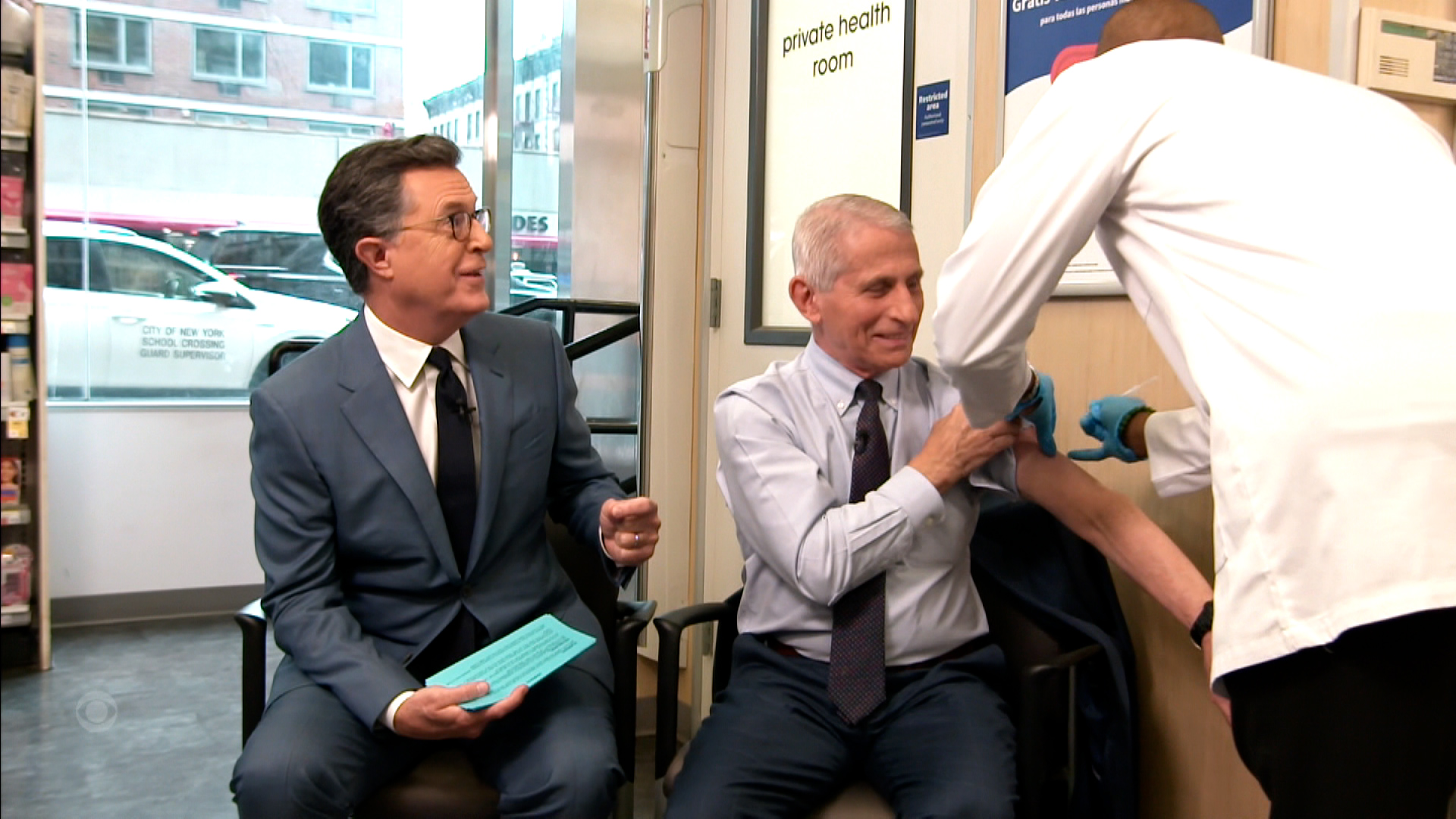 Stephen Colbert Takes Dr. Fauci to Get Covid Booster on His Late-Night ...