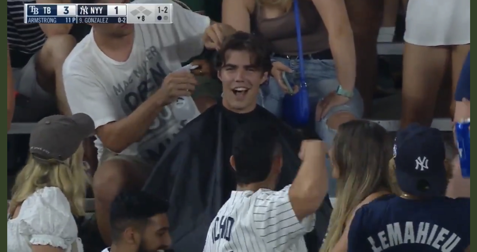 Yankees Fan Brings Barbershop To Stadium, Gets Haircut During Game ...