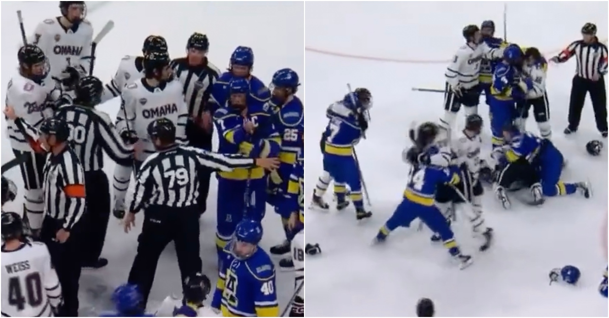 College Hockey Handshake Turns Into Massive Line Brawl | OutKick
