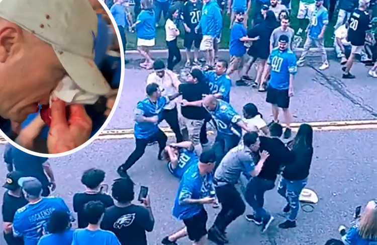Lions Fans Show Real 'Grit' In A Wild Street Fight Outside Ford Field ...