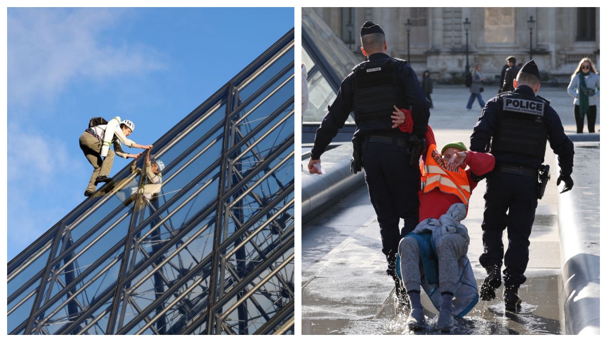 Climate Change Protestors Have Climbed The Lourve And Covered It