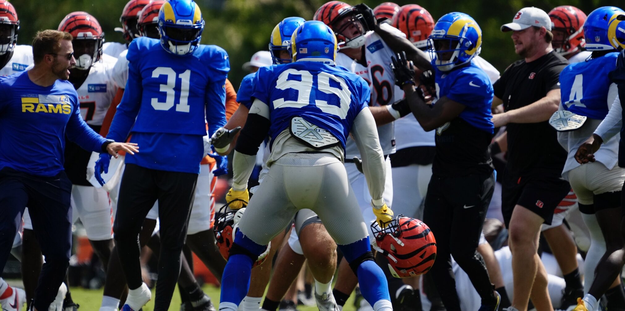 Aaron Donald Swings TWO Helmets At Bengals During Practice Brawl | OutKick