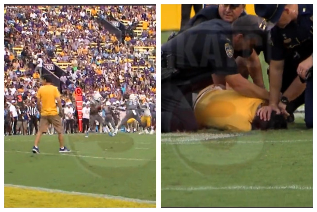 LSU Fan Sneaks Onto Field During Play Before Security Takes Him Out ...