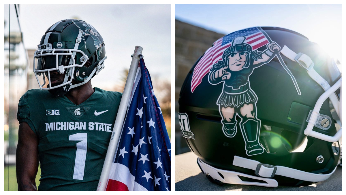 Michigan State Unveils Incredible Veterans Day Helmets - outkick | OutKick
