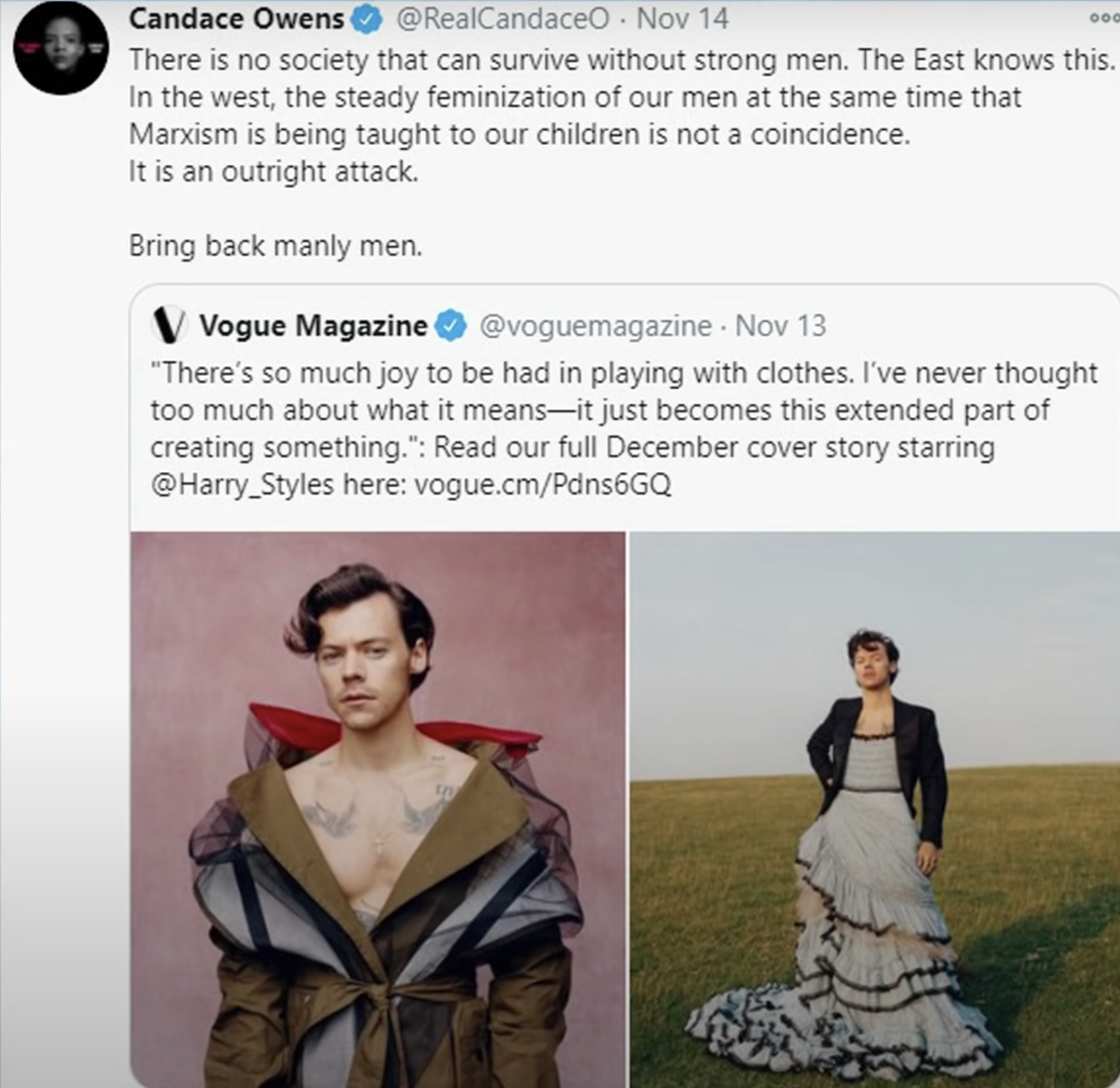 Harry Styles and Candace Owens Duke it Out Online, Left Calls 'Manly ...