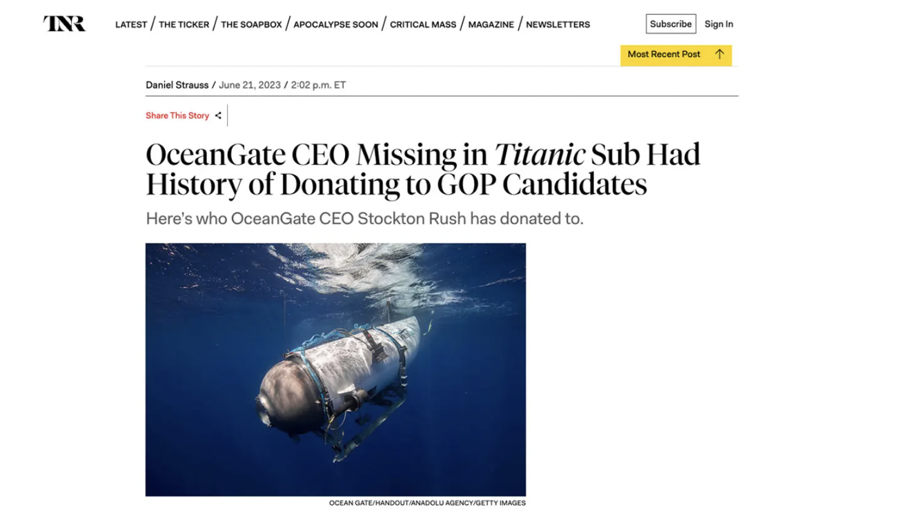 Media Outlet Wants You To Know OceanGate CEO Donated To GOP | OutKick