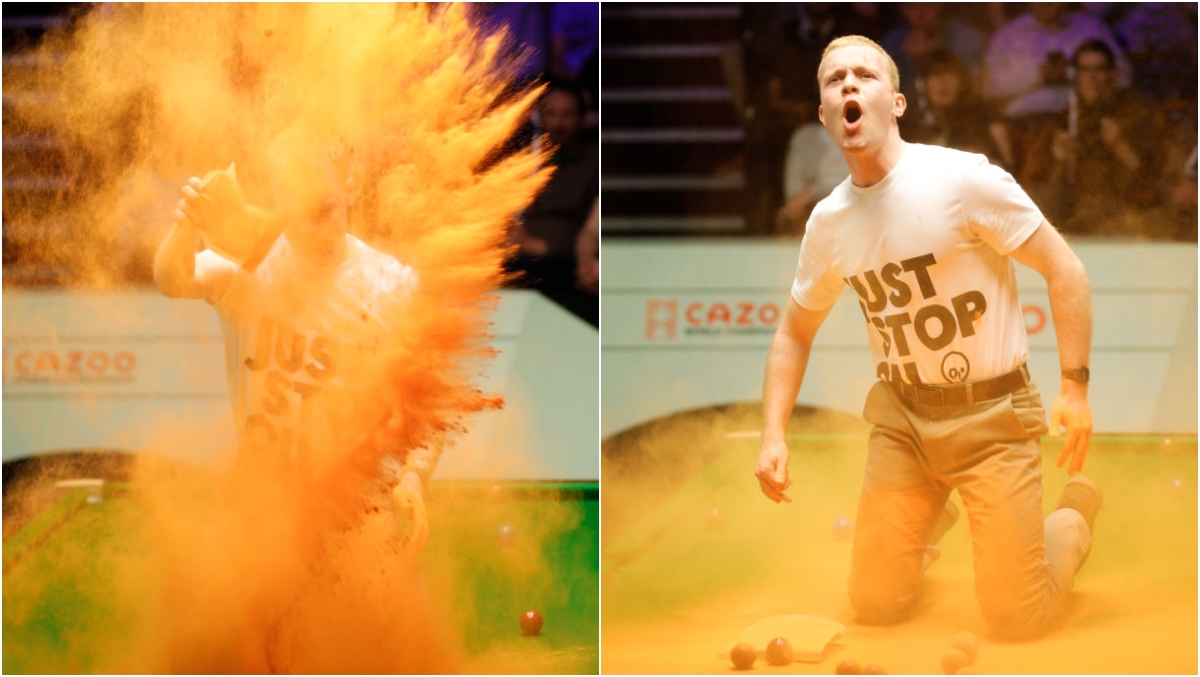 Stop Oil Protester Dumps Orange Dye On Table Ahead Of Snooker Match ...