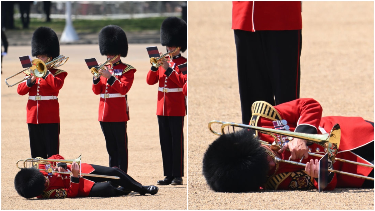 British Soldier Passes Out While Playing Trombone, Tries To Finish Song ...