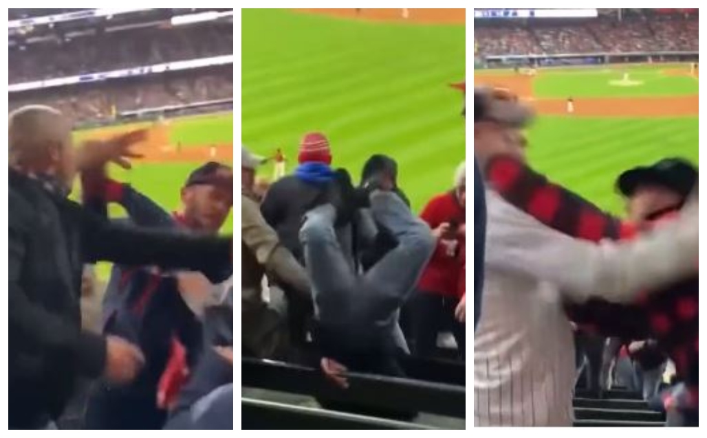 Yankees-Guardians Fans Fight In Stands, One Fan Sent Flying & Another ...