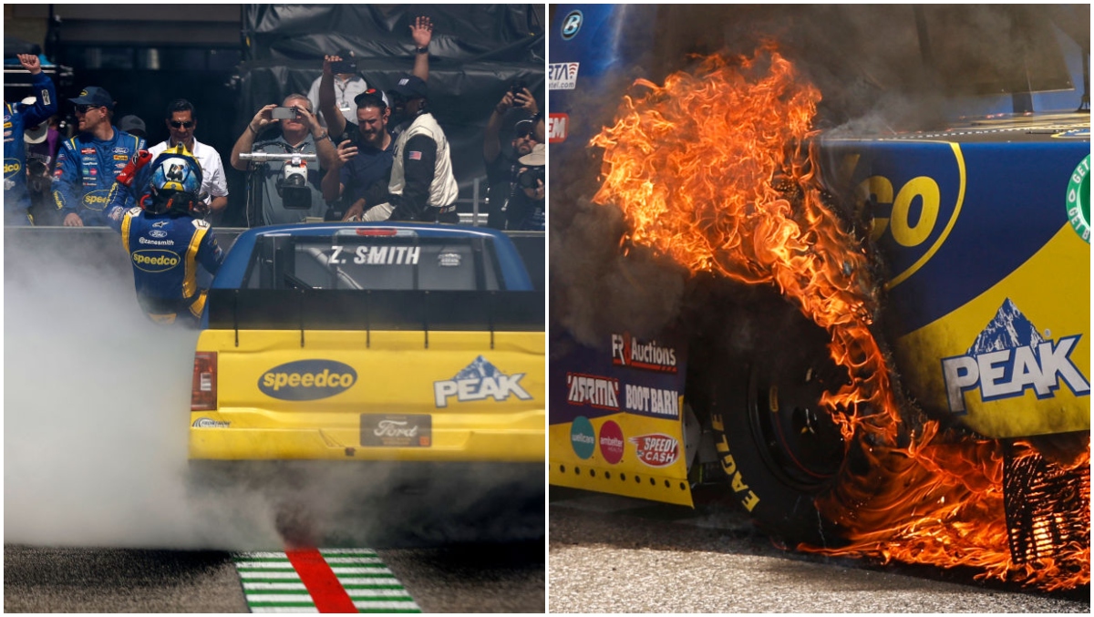 NASCAR Truck Series Driver Wins Race, Truck Bursts Into Flames | OutKick