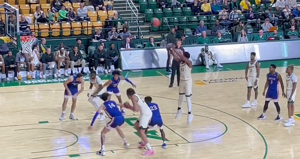 George Mason Hooper Goes Viral For Odd Jumping Free Throw Technique ...