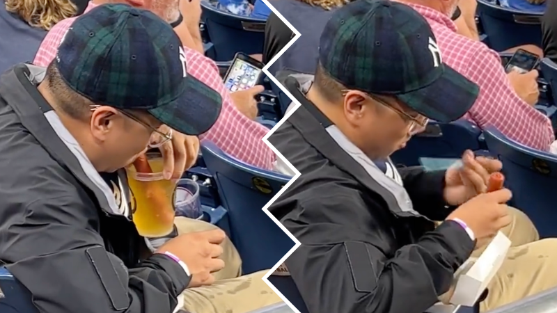Subway Series Features Crazy Yankees Fan Drinking Beer Using Hot Dog ...