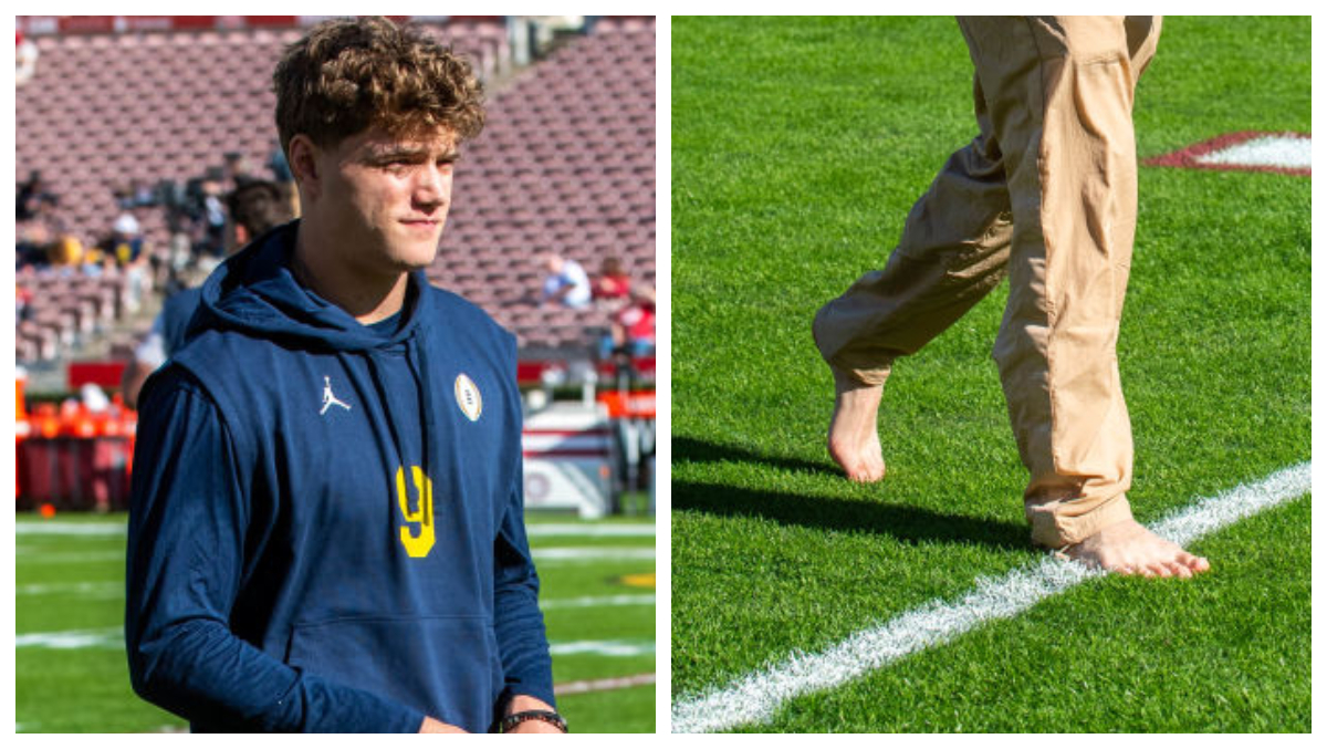 J.J. McCarthy Performs Barefoot Meditation Routine Prior To Michigan ...