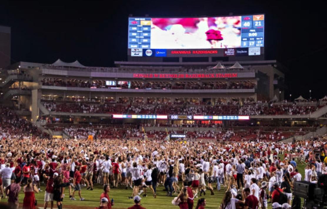 Football's Back! Arkansas Fans Rush The Field After Defeating SEC-Bound ...