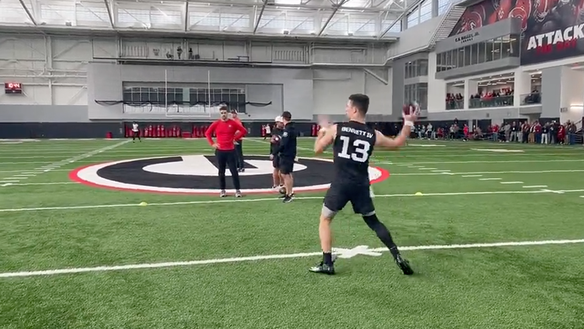 Stetson Bennett Packs Lip, Throws Dart To Little Bro At Special Pro Day ...