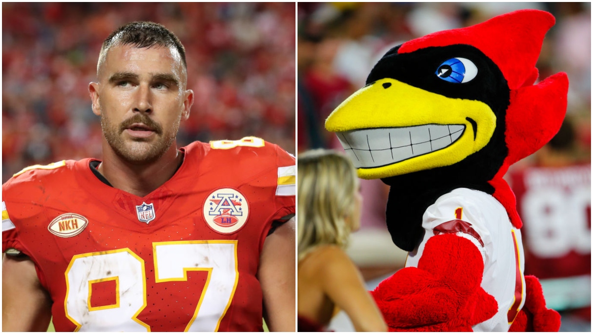 Travis Kelce Loses Bet, Wears Iowa State Mascot's Head