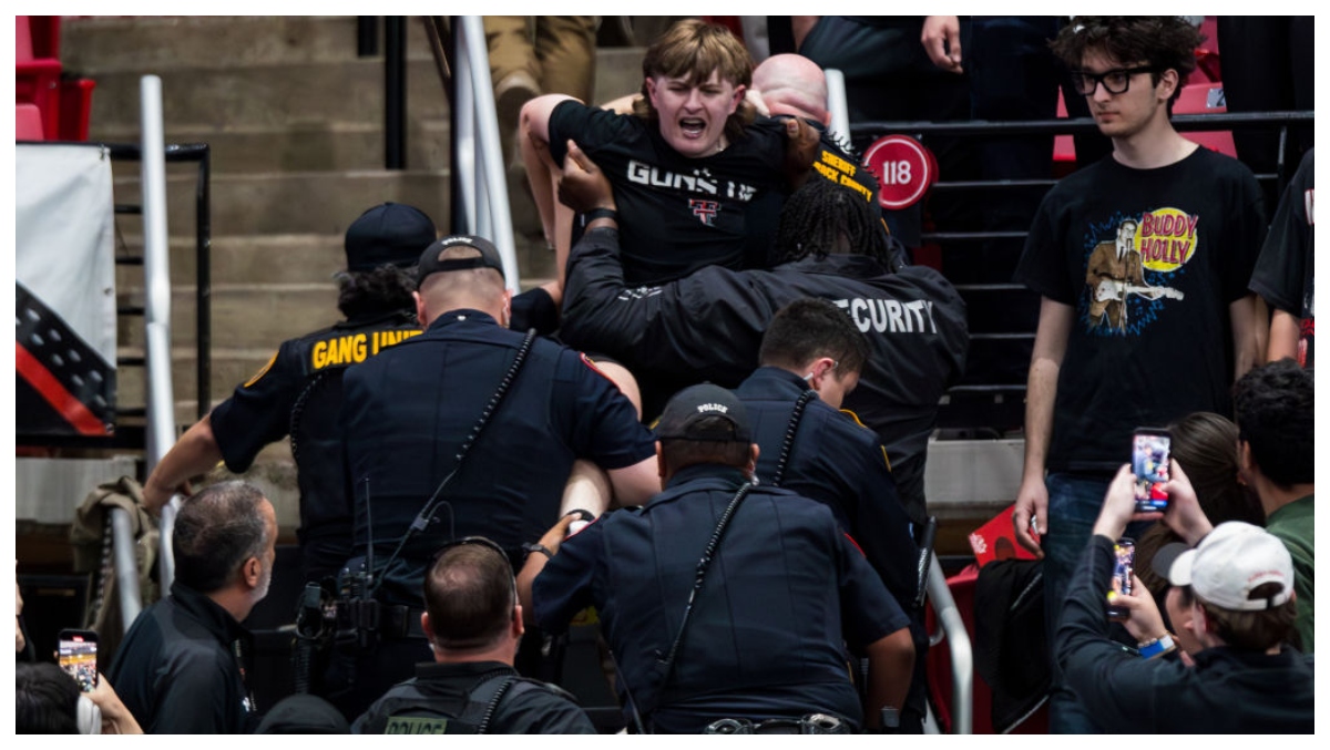 Rowdy Texas Tech Fan Dragged Up The Stairs By Six Officers During ...