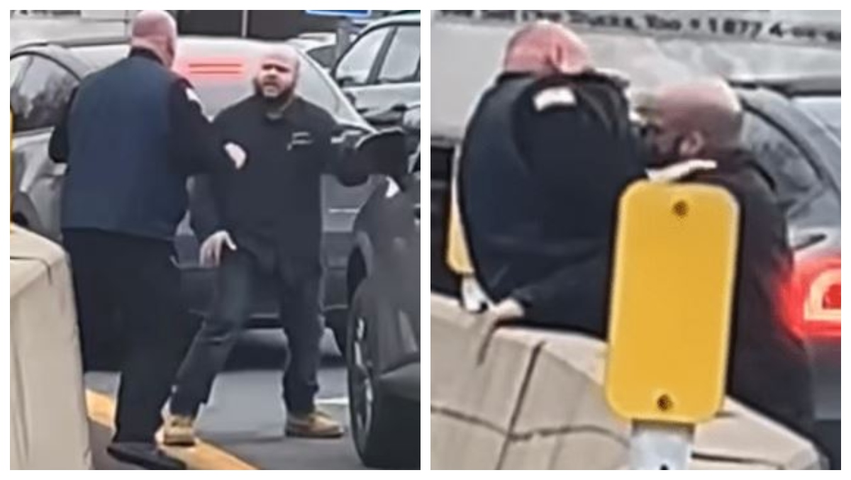 Two Men Get Out Of Their Cars While In Traffic; Pass Time By Throwing ...