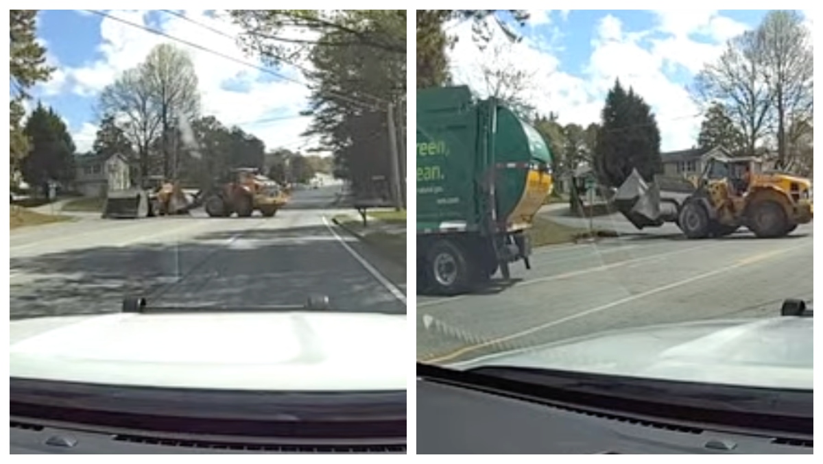 Two Frontloaders Battle It Out In Street During Crazy Police Chase ...