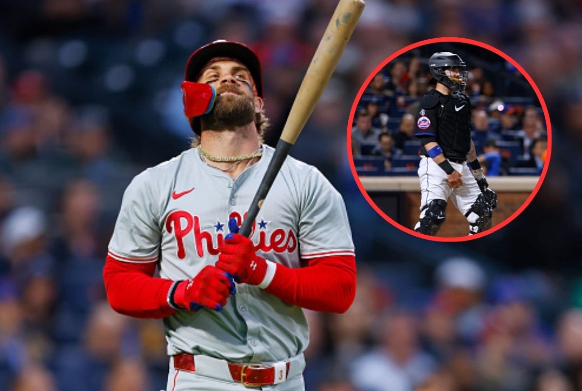 Mets Catcher Nails Bryce Harper's Helmet During At-Bat | OutKick