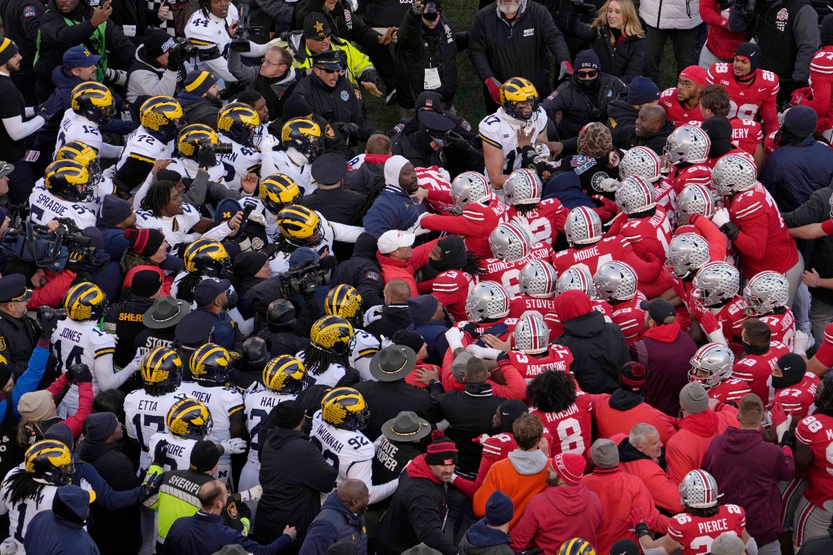 Michigan-Ohio State Fight: Group Of Players Kneel To Pray As Melee Breaks Out | OutKick