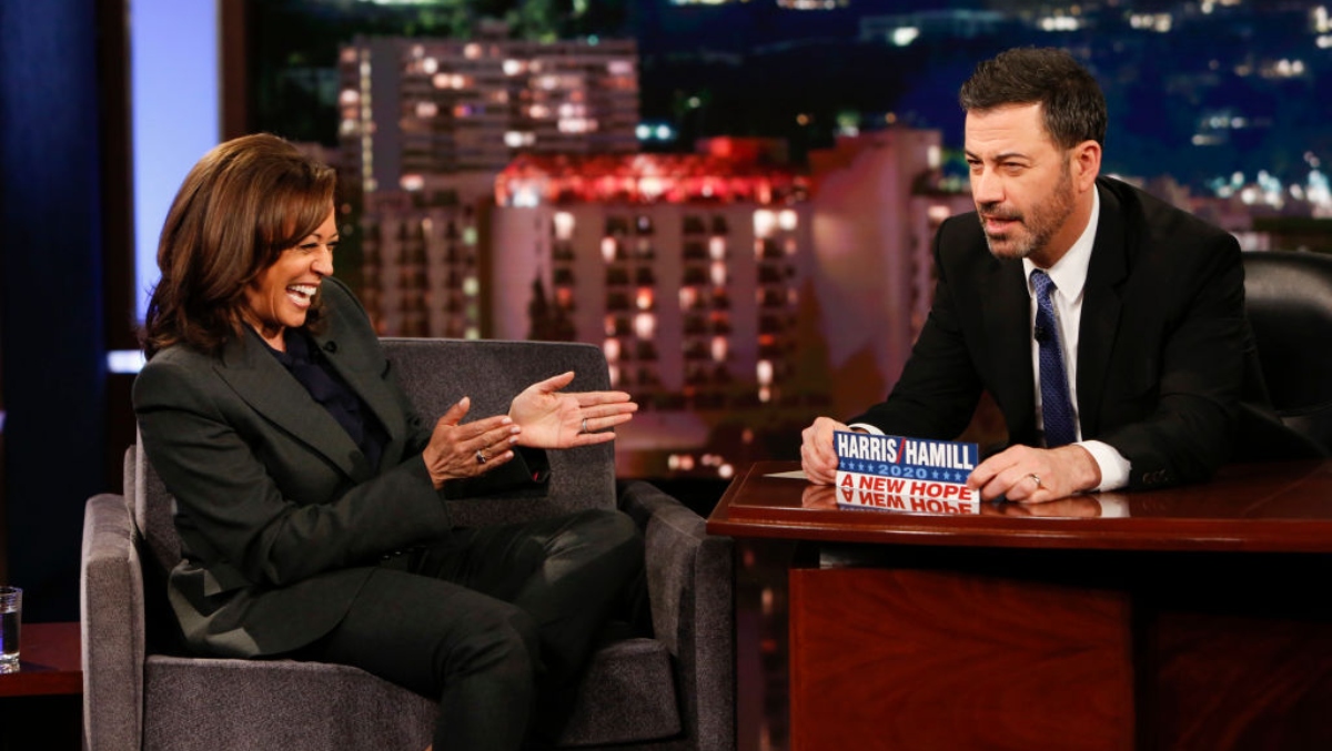 Kamala Harris Cackles Through Absurd Lie About Trump With Jimmy Kimmel ...